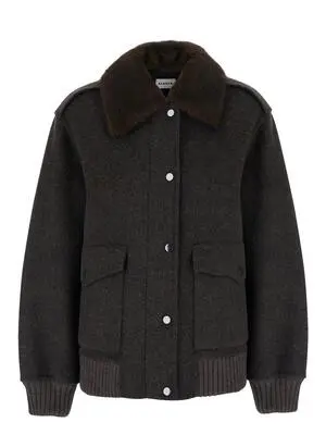 P.a.r.o.s.h Brown Jacket With Removable Fur Collar In Wool For - Multicolor