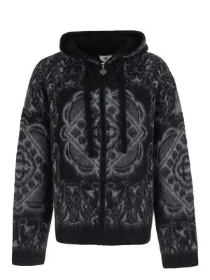 Casablanca Carpet Mohair Hoodie With Hood And Long Sleeves In Wool, Alpaca And Fabric In Black For - Multicolor