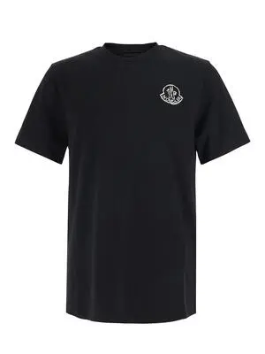 Moncler Black Crew Neck T-shirt With Logo Patch On The Front In Cotton For - Multicolor
