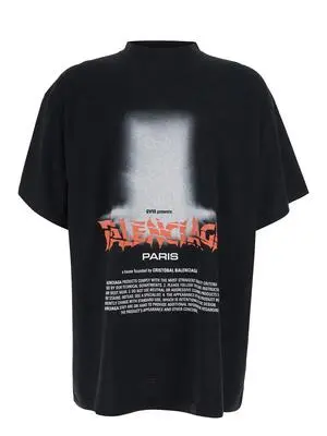 Balenciaga Crew Neck T-shirt With Maxi Logo Print On The Front In Cotton For - Black