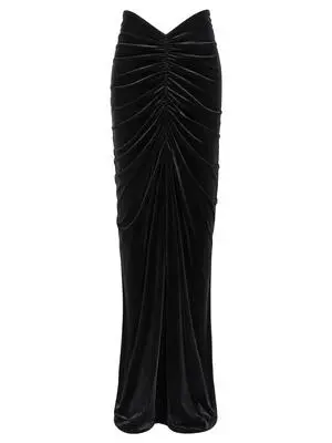 GRETA CONSTANTINE Draped Velvet Maxi Skirt - Black