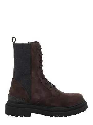Brunello Cucinelli Suede And Wool Booties With Precious Detail - Brown
