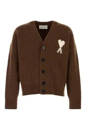 AMI Paris Stretch Alpaca Blend Cardigan - Brown