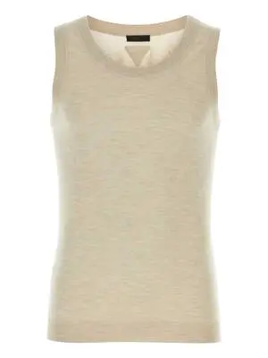 Prada Melange Sand Cashmere Tank Top - Brown