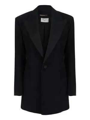 Saint Laurent Single-breasted Tuxedo Jacket In Grain De Poudre - Black