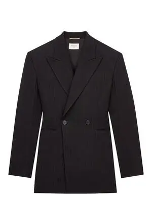 Saint Laurent Double-breasted Wool Mélange Pinstripe Jacket - Black