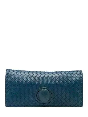 Bottega Veneta 2012-2026 Nappa Intrecciato Turn Lock Clutch Bag - Blue