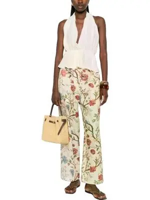 INTO THE EAST Floral-print Linen Trousers - Neutrals