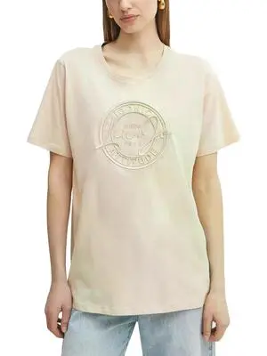 Liu Jo Embroidered-logo Round-neck T-shirt - Neutrals