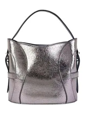 AIGNER Small Deborah Metallic Cracked-effect Shoulder Bag - Silver