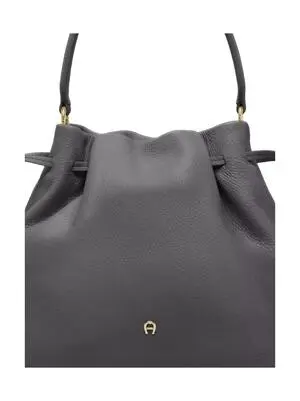 AIGNER Medium Paola Drawstring Grained-leather Bucket Bag - Grey