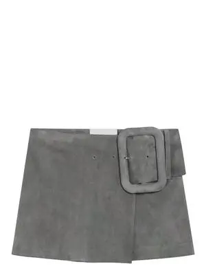 AMI Paris Suede Mini Skirt With Large Buckle Belt - Grey