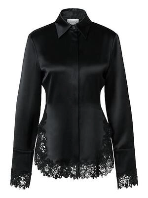 MALINA Malou Lace-trim Satin Shirt - Black