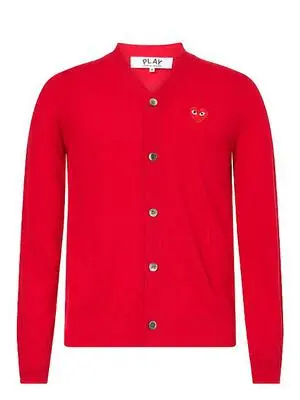 Play Comme Des Garcon Heart Motif-logo Wool Cardigan - Red