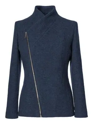 JANA COSHÈ Wool Jacket With Asymmetric Zip – Handmade From Italian Virgin Wool - Blue