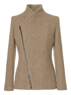 JANA COSHÈ Wool Jacket With Asymmetric Zip – Handmade From Italian Virgin Wool - Brown
