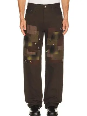VOWELS Straight Denim Jeans In Brown - Patchwork