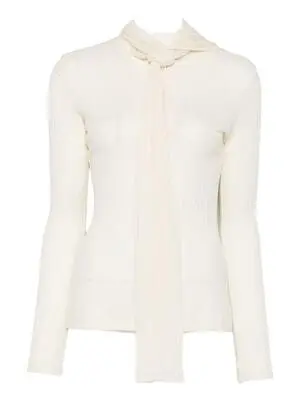 TOTEME TOTEME Ribbed Bow Blouse Beige