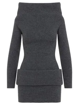 JEAN PAUL GAULTIER Wool Mini Dress With Leather Tag Details - Grey