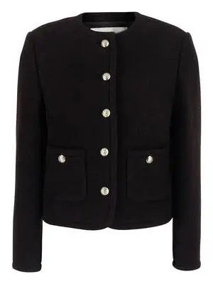 DUNST Classic Tweed Jacket With Notched Revers And Long Sleeves - Brown