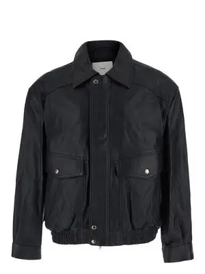 DUNST Oversized Vintage Leather Blouson Jacket - Black