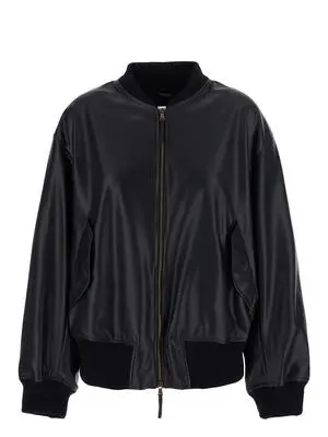 LEPLAIN Leplain Women's Eco-Leather Bomber Jacket With Elasticized Hems