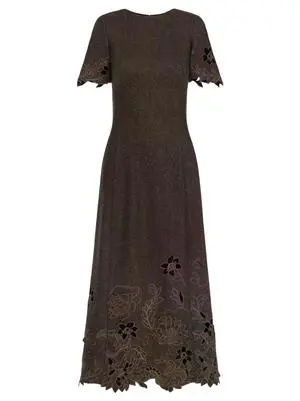 OSCAR DE LA RENTA Peony-cutout Herringbone Flared Midi Dress