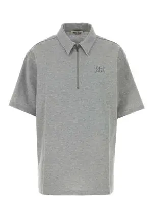 Miu Miu Grey Cotton Blend Oversize Polo Shirt - Gray