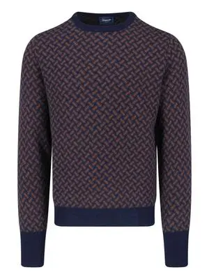 DRUMOHR Cashmere Jacquard Crewneck Sweater - Blue