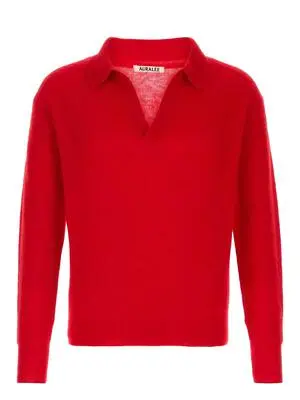 Auralee Alpaca Blend Polo Shirt - Red