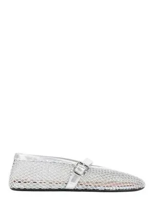Alaïa Alaïa Fishnet Ballerinas For Women, Metallic Leather Slip-On Flats Metallic