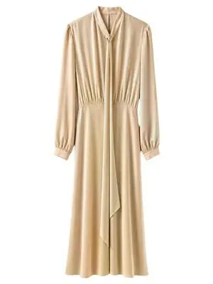 DANAME Midi Tie-neck Gathered-waist Dress - Neutrals