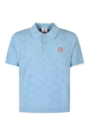 Casablanca Logo-patch Pointelle Polo Shirt - Blue