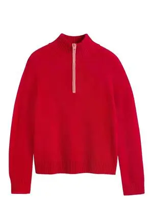 Chinti & Parker Quarter-zip Ribbed-trim Sweater - Red