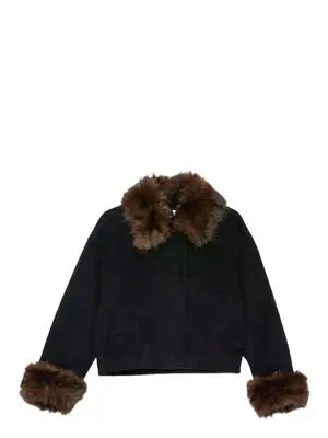 SELF-PORTRAIT Faux-fur Trim Bomber Jacket - Blue