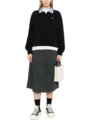 AGNES B. Dinosaur-embroidered Long-sleeves Polo Shirt - Black