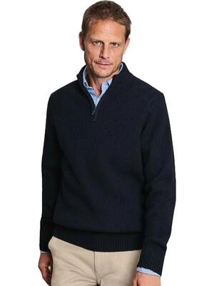 CHARLES TYRWHITT Chunky Merino Zip Neck Sweater - Navy
