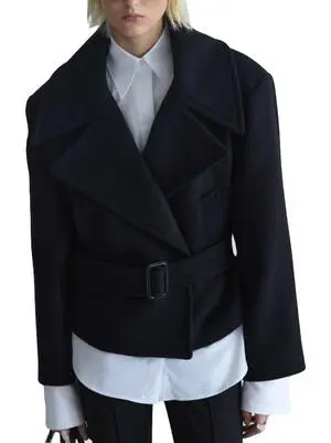 Mango Oversized Virgin Wool Blend Belted Coat - Black