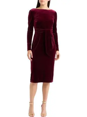 ELIZA J Bateau Neck Velvet Sheath Dress