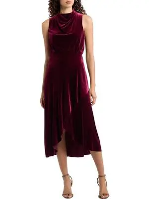 Vince Camuto Cowl Neck Velvet Midi Dress - Wine