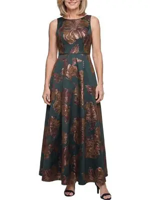 Alex Evenings Sleeveless Jacquard Cocktail Dress - Pine