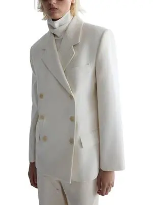 Mango Double Breasted Wool Blend Blazer - Ecru