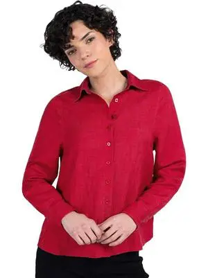 KETTLEWELL Relaxed Fit Long Sleeve Linen Shirt - Cherry