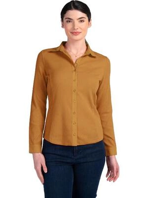 KETTLEWELL Fitted Long Sleeve Cotton Ribbed Shirt Ginger