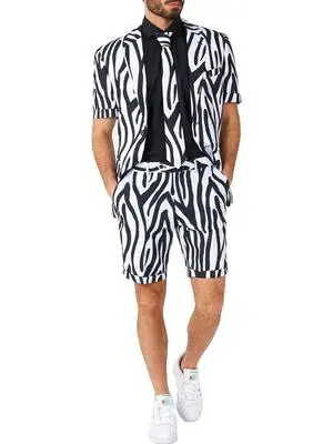 Opposuits Zazzy Zebra Summer Trim Fit Two-piece Short Suit With Tie - Black