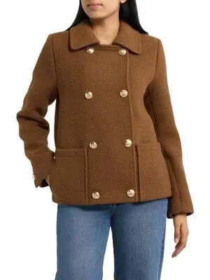 Bernardo Plaid Double Breasted Short Coat - Camel