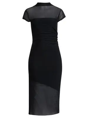 MPG Ruched Mesh Midi Dress - Black