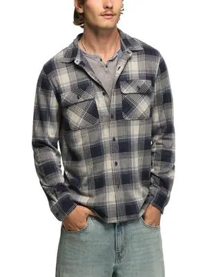 Lucky Brand Plaid Brushed Knit Button-up Overshirt - Black Multi