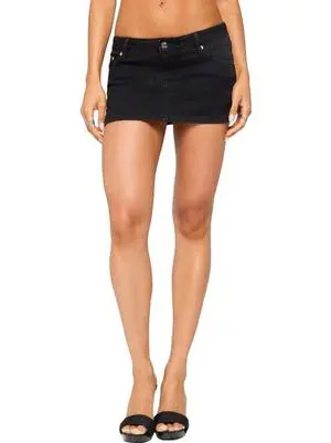 EDIKTED Seffie Low Rise Denim Skirt - Black-washed
