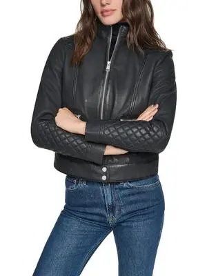 Andrew Marc Hadley Leather Racer Jacket - Black